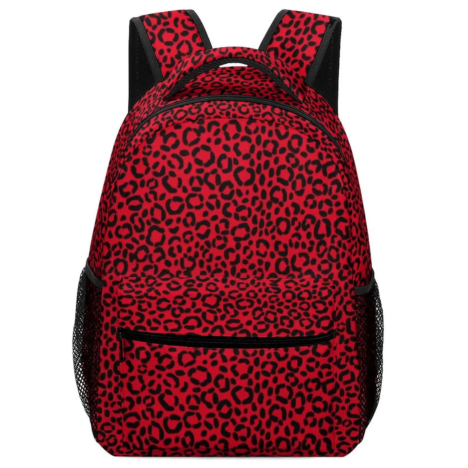 Red And Black Leopard Backpack Animal Fur Print Travel Backpacks Unisex ...