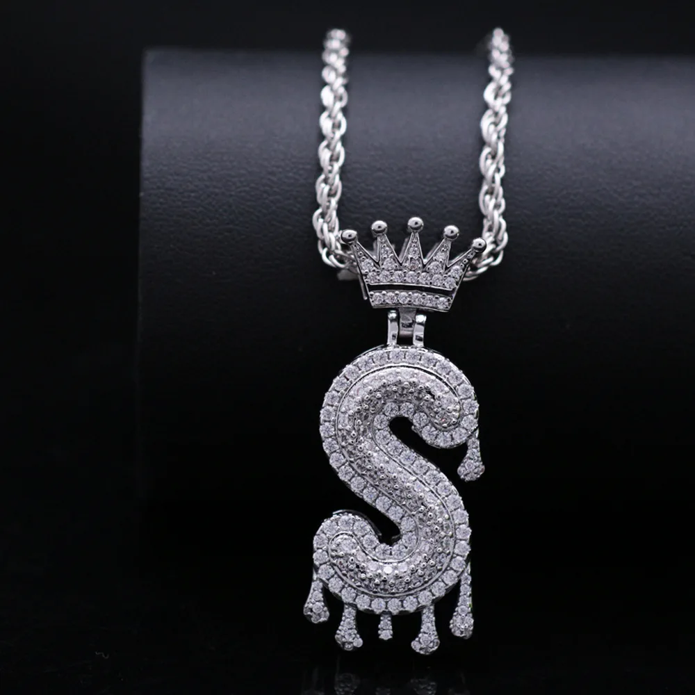 Хип-хоп Iced Out Bling Cubic A-Z Drip Crown Циркон Начальные буквы ...