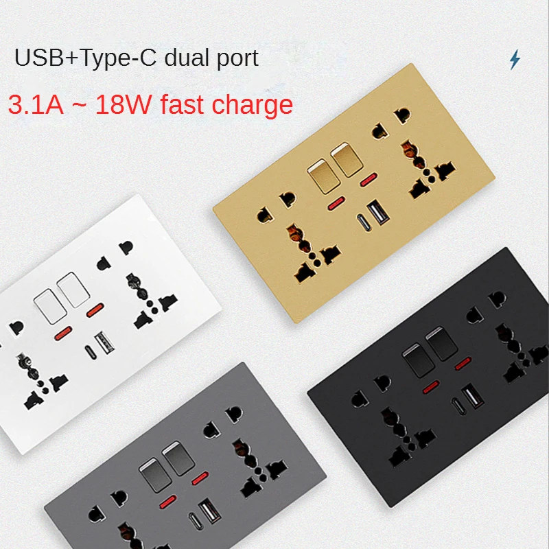 Enchufe de pared tipo C rápido de 18W, toma de corriente de 220V, 3.1A ...