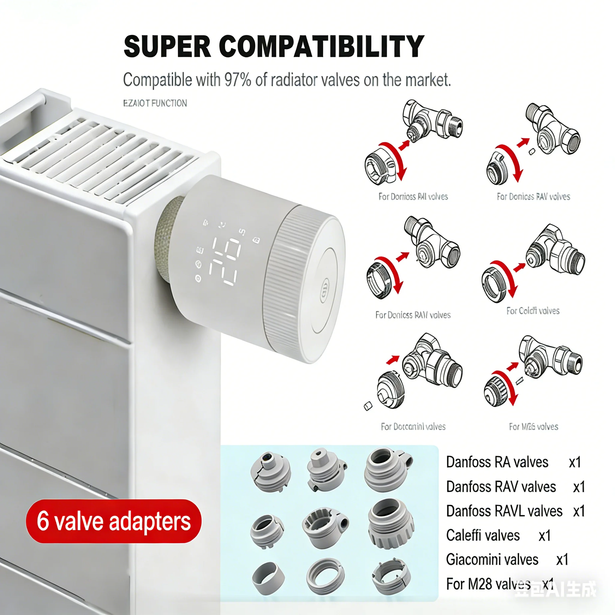 TRV Valve Adapters Connector for Tuya Zigbee WiFi Smart Radiator ...