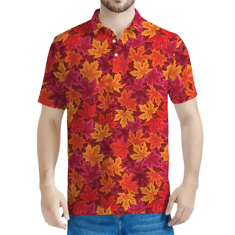 Autumn-Maple-Leaves-3D-Printed-Polo-Shirt-Men-Plants-Pattern-Short ...
