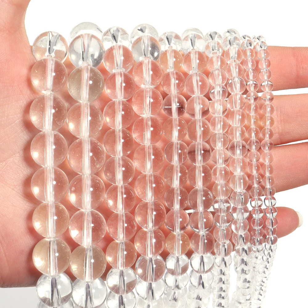 1-Strand-4-6-8-10-12mm-White-Clear-Glass-Beads-Smooth-Round-Loose ...