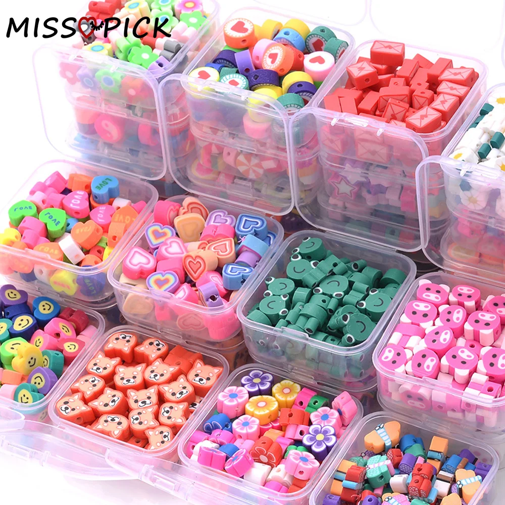 50Pcs/Box Cartoon Polymer Clay Beads Kits Round Loose Spacer Beads Set ...