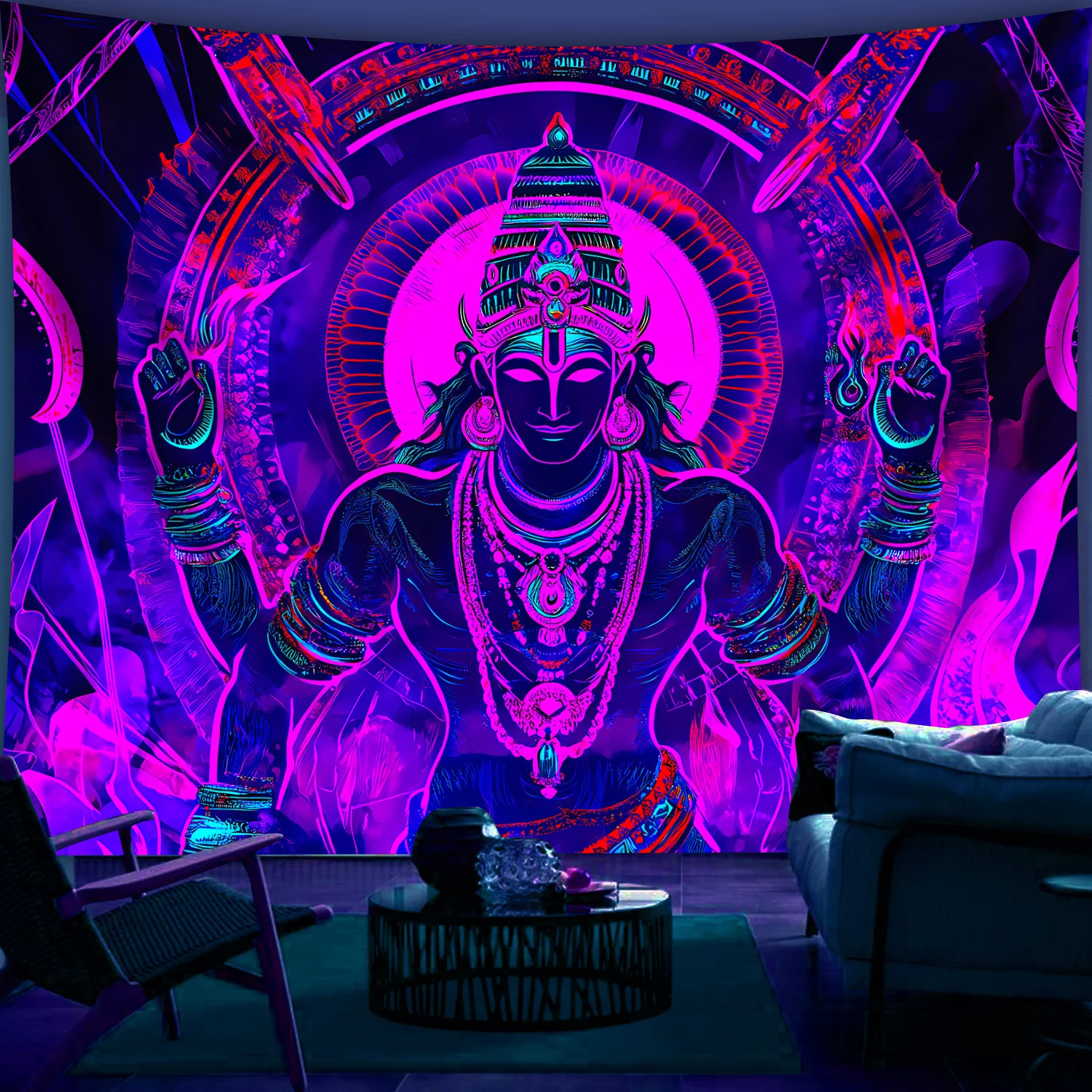 Shiva God Wall Tapestry Neon Psychedelic Art Hindu Deity Decor ...