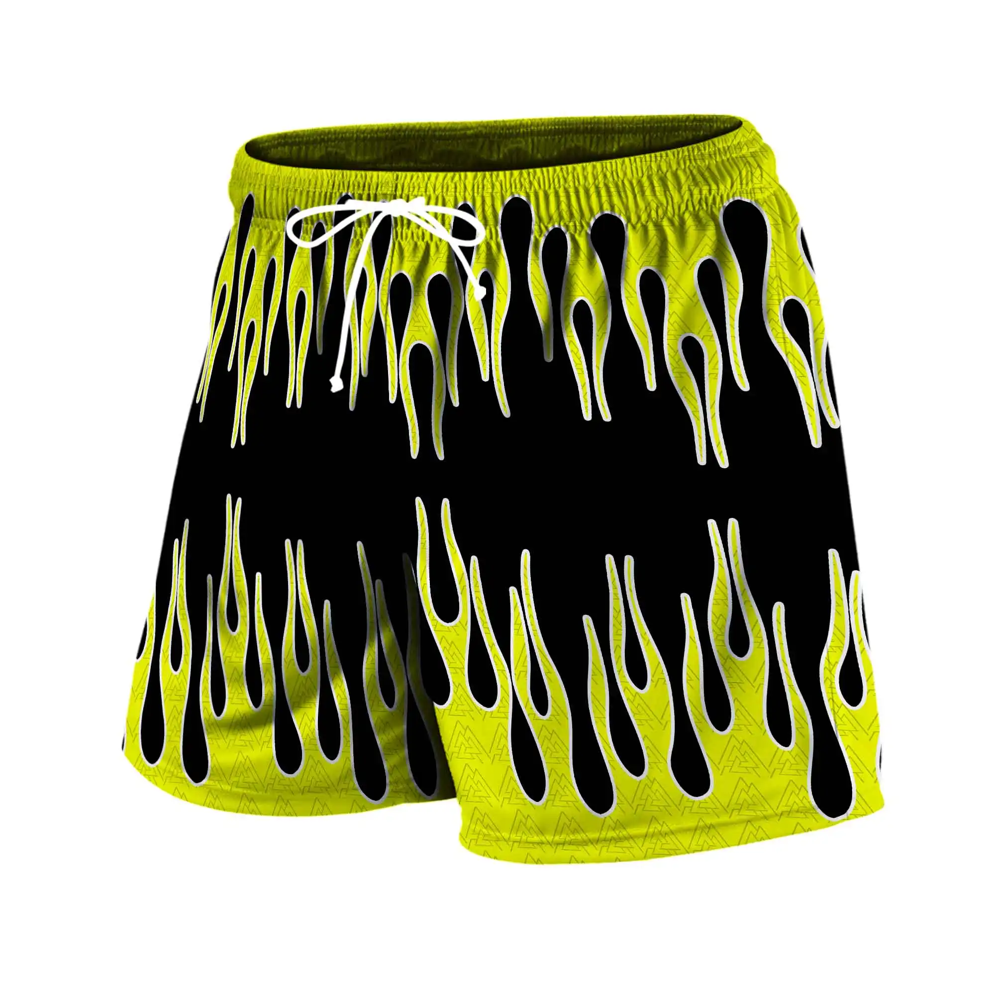 Casual Shorts de grandes dimensões dos homens Flame Print Running ...