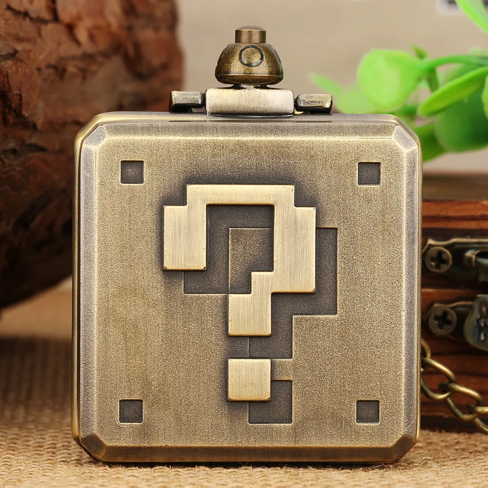Bronze/Grey Black Classic Question Mark Pattern Display Quartz Pocket ...