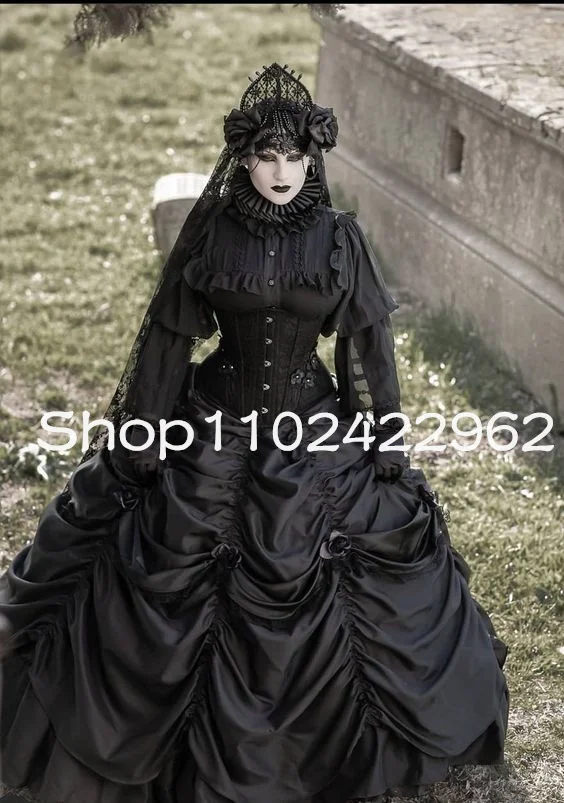 Dark-Black-Gothic-Cosplay-Prom-Dresses-with-Long-Sleeve-Stain-Ruched ...