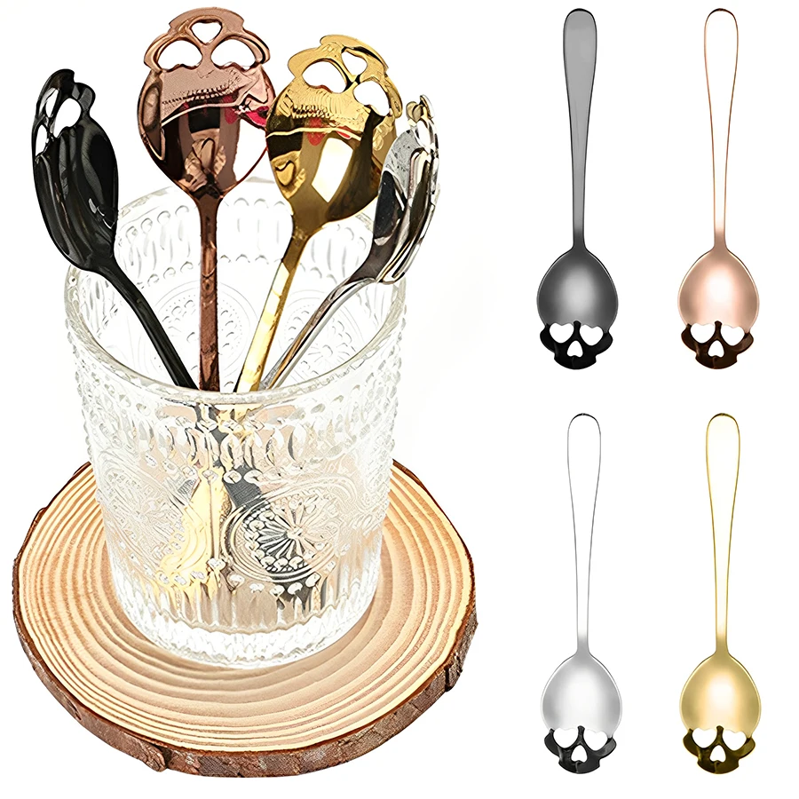 4 Color 304 Stainless Steel Skeleton Spoon Halloween Theme Creative ...