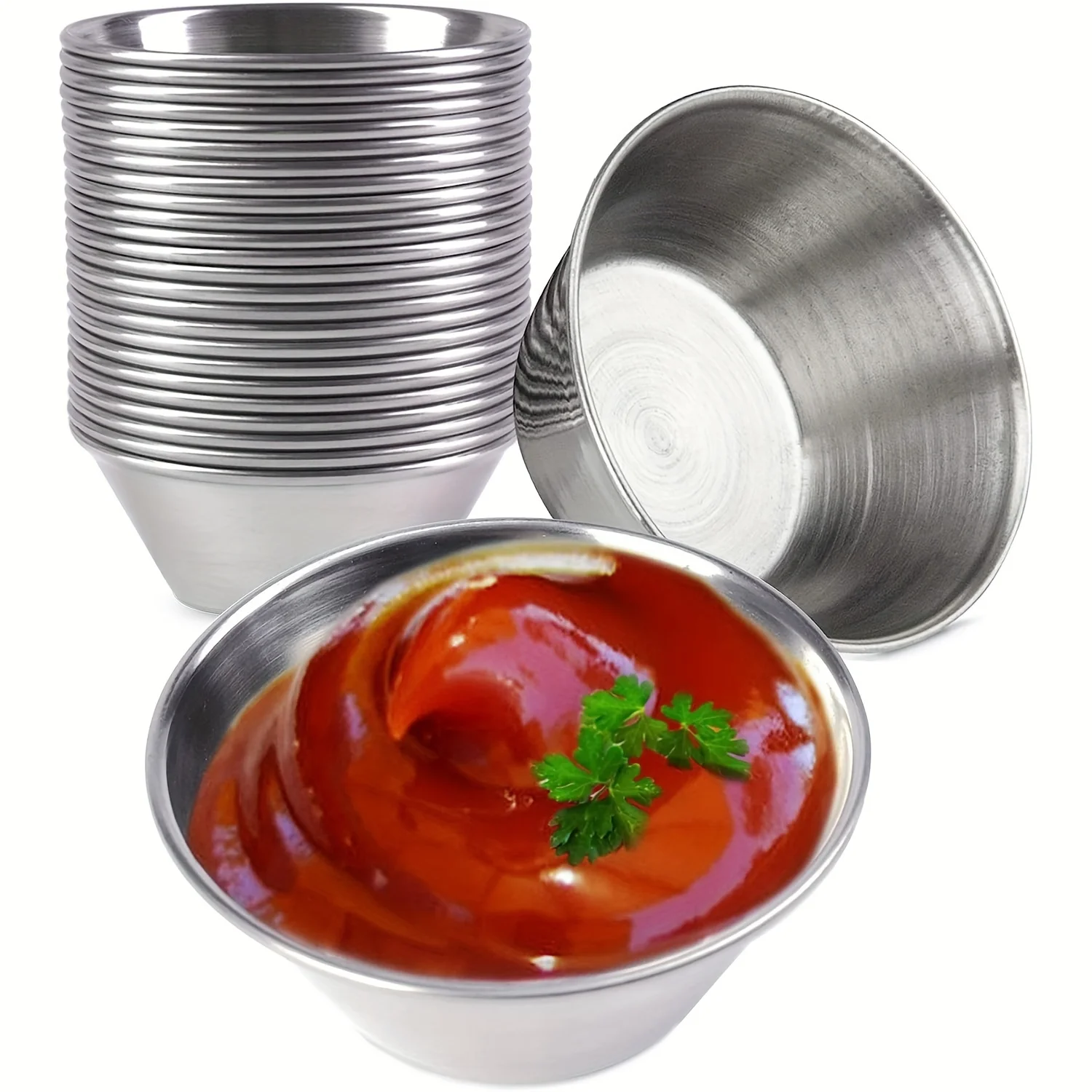 4-Pack-Small-Sauce-Cup-Stainless-Steel-Sauce-Cup-Appetizer-Plate-Round ...