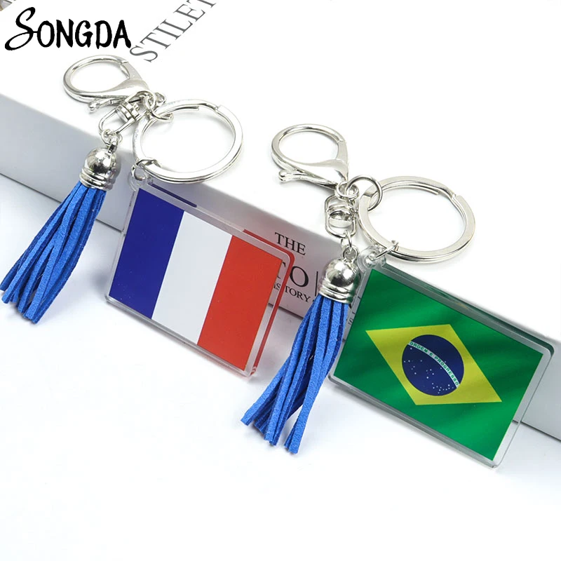 Flags-Leather-Tassel-Acrylic-Keychains-Holder-Double-Sided-France ...