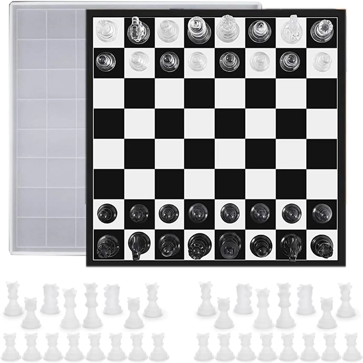 Resin Chess Set Mold with Chess Board Silicone Resin Molds,3D Silicone ...