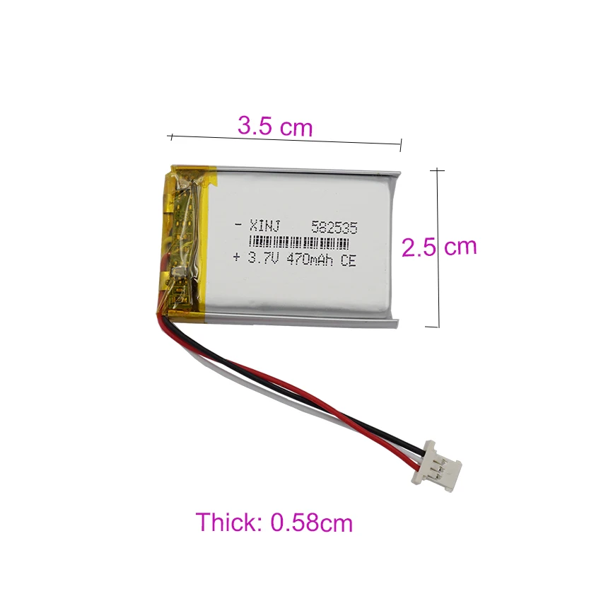 3.7V 470mAh 1.74Wh Li Lithium Battery 582535 3Pin 51146 Connector ...