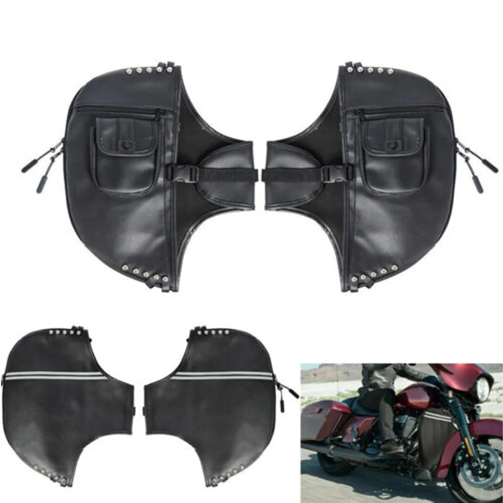 Motorcycle Black PU Leather Soft Lowers Chaps Leg Warmer Crash Bar Bag ...