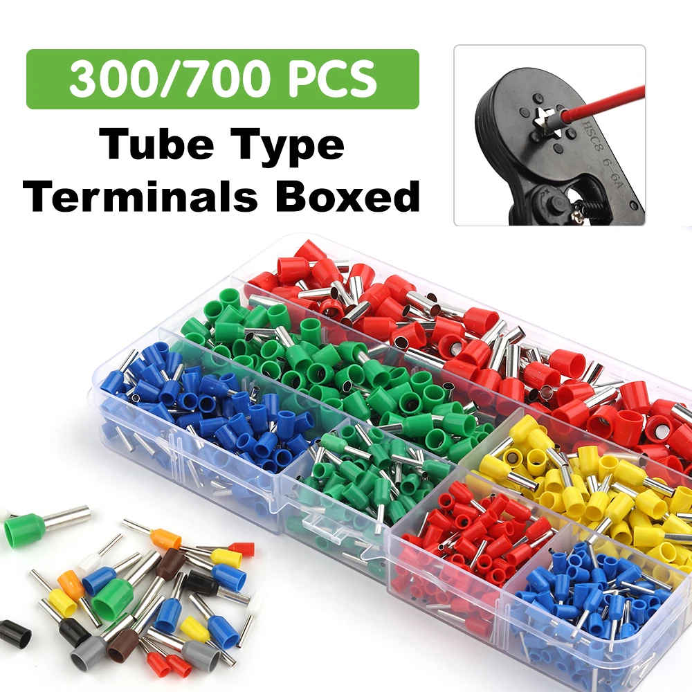 300/700 PCS Boxed VE Tube Type Insulated Terminals Electrical Wire ...