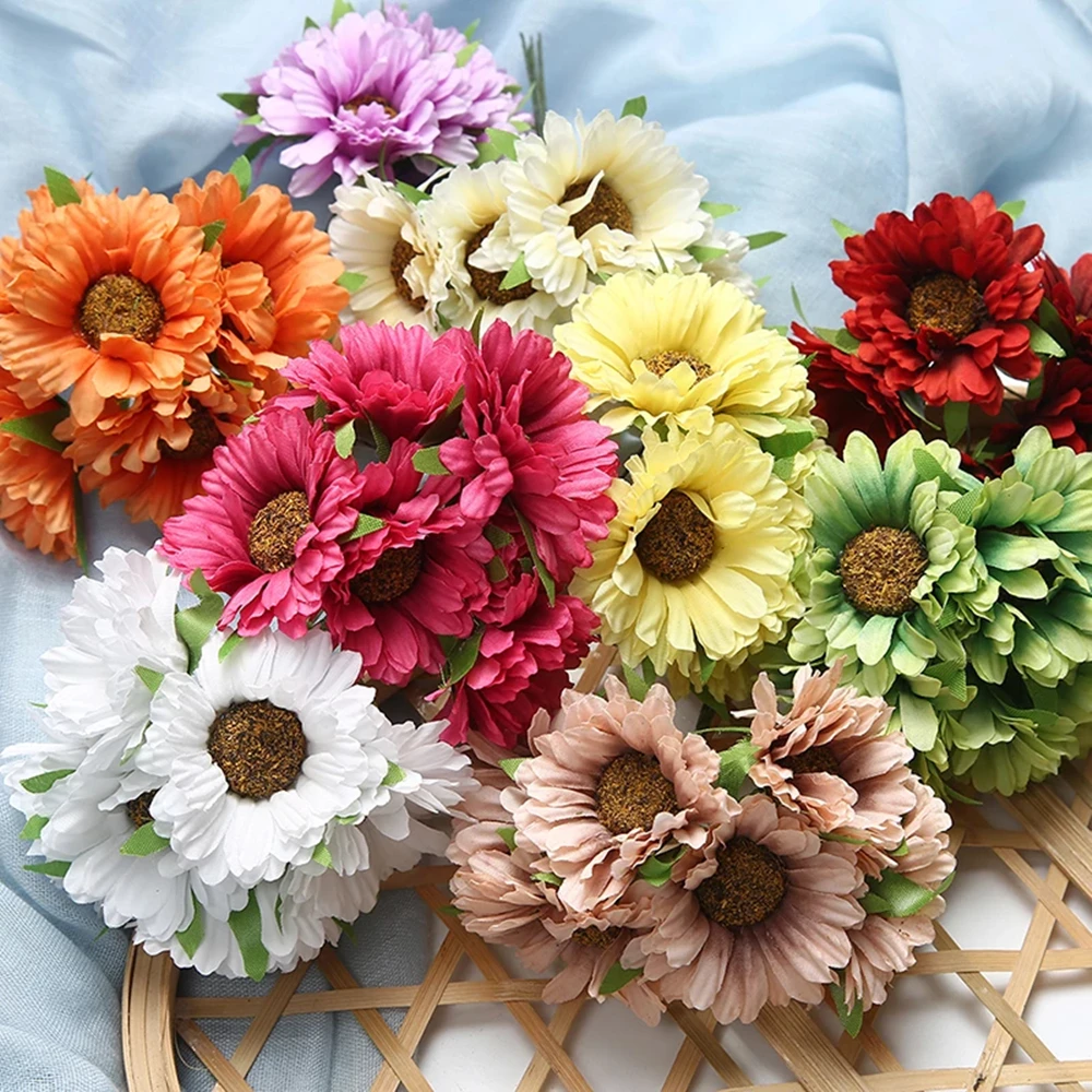 Artificial-Gerbera-Daisy-Bouquet-Flor-De-Seda-Falso-Vermelho-E-Amarelo ...