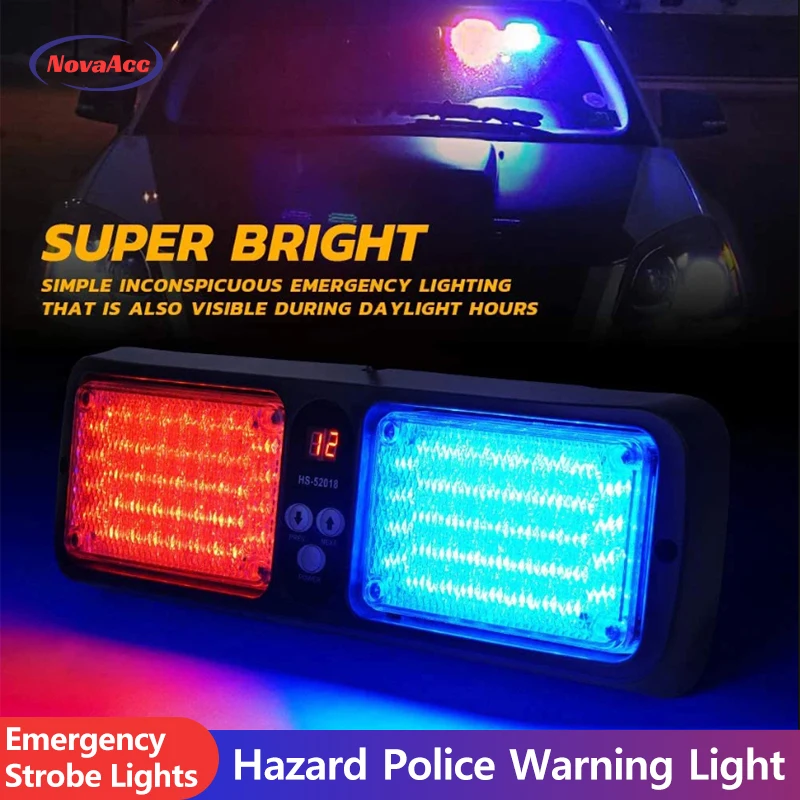 RCL-Red-Blue-86-LED-Sun-Visor-Emergency-Strobe-Lights-12-Flash-Modes ...