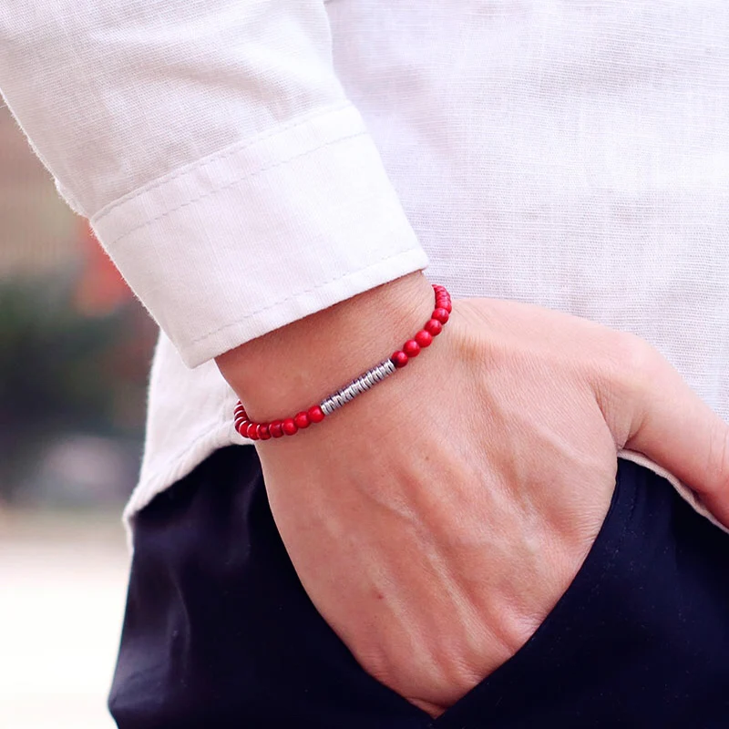 Simple-Style-Mens-Bracelet-4mm-Small-Beads-Blue-Howlite-Stone-Braclet ...