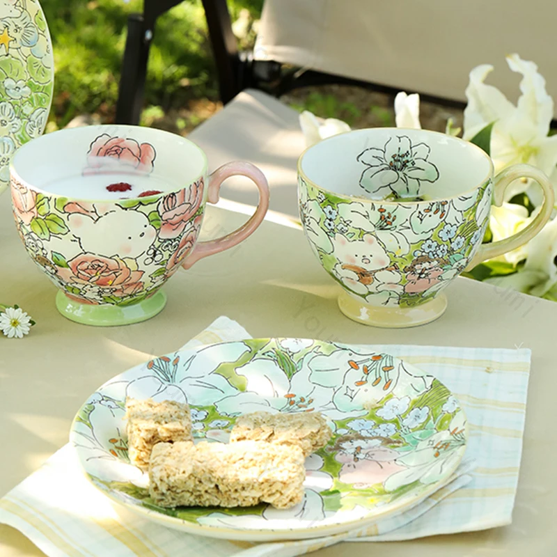 Creative-Hand-Drawn-Ceramic-Cups-Cute-Cartoon-Flowers-Coffee-Cup-Set ...