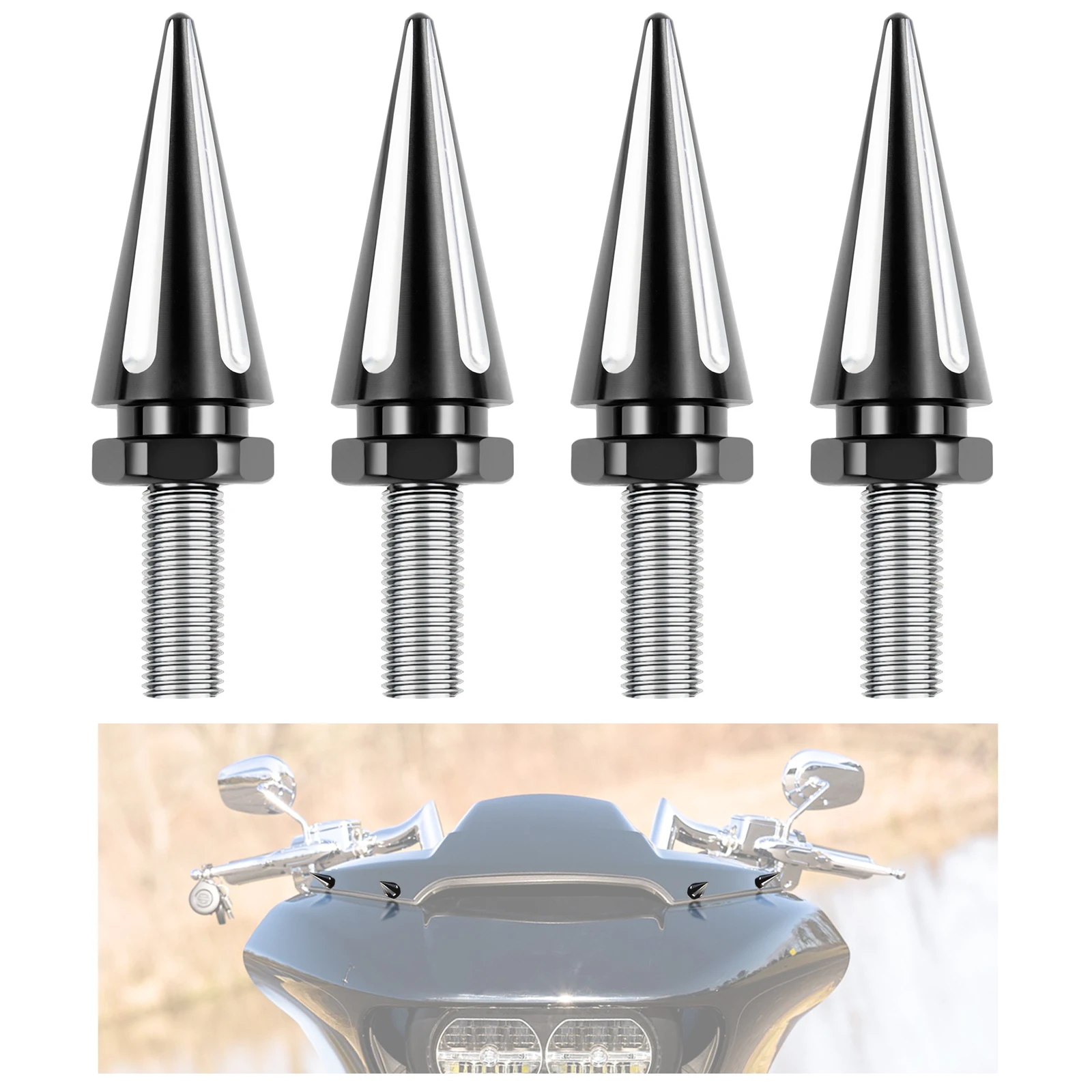 Black Windshield Spike Bolts Motorcycle Aluminum Fitment for 2015-Up ...