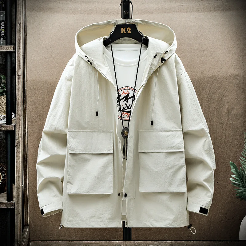 Hooded-Technical-Jacket-Men-Spring-Autumn-Tooling-Nylon-Pocket-Outdoor ...