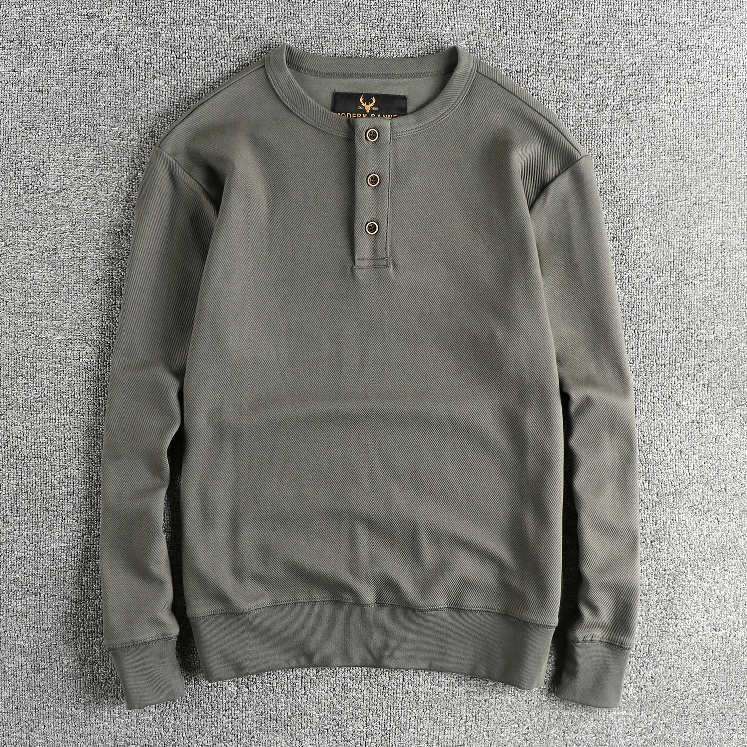2024 Autumn New American Retro 350g Long Sleeve Henry Collar Thick ...