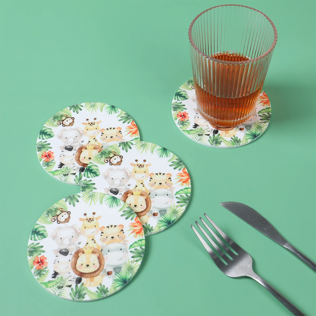4PCS-Jungle-Lion-Tiger-PVC-Coaster-Animal-Theme-Coaster-Set-Coffee-Tea ...