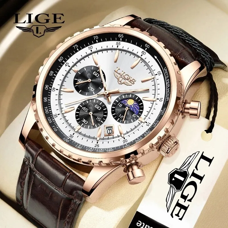 LIGE-reloj-deportivo-de-lujo-para-hombres-cron-grafo-de-cuarzo-y-cuero ...