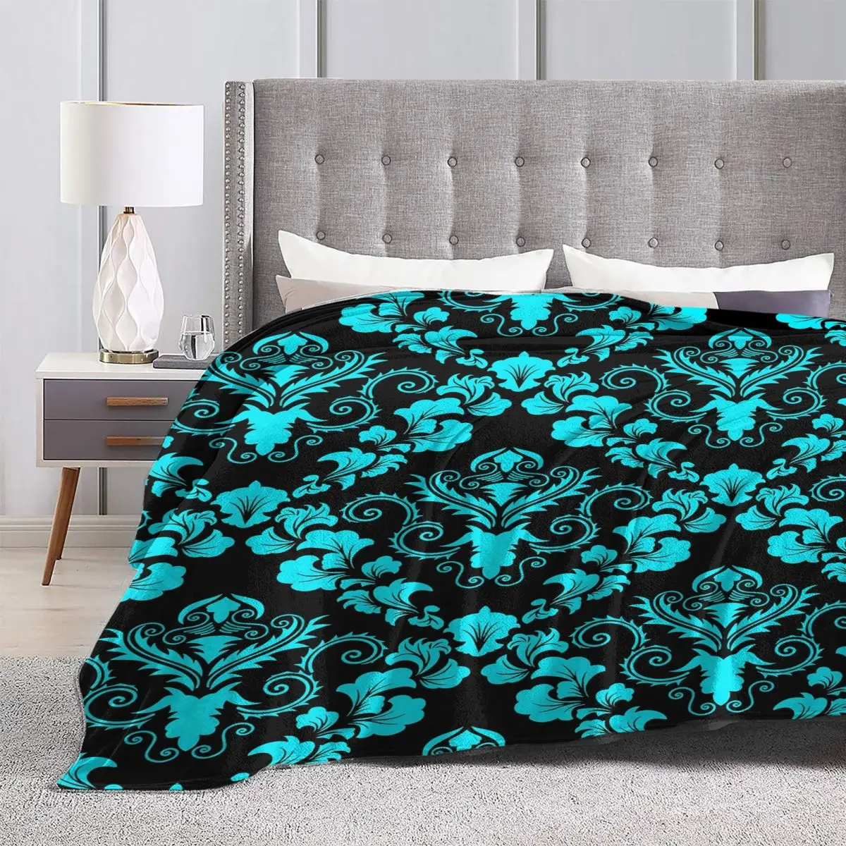 Black And White Damask Bedding With Teal