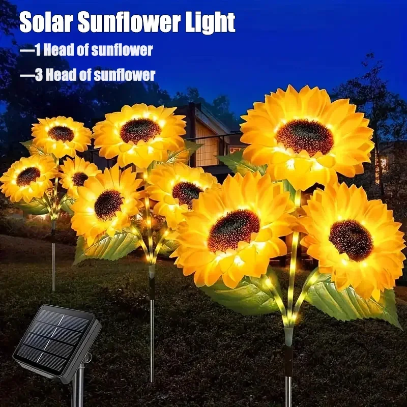 Solar Sunflower Light 1/3 Heads Outdoor Lawn Lights Waterproof ...