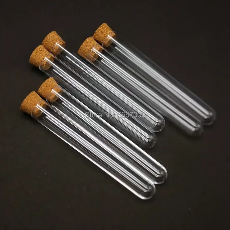 100pcs 15x100mm Lab Clear Plastic Test Tubes With Corks Stoppers Caps ...