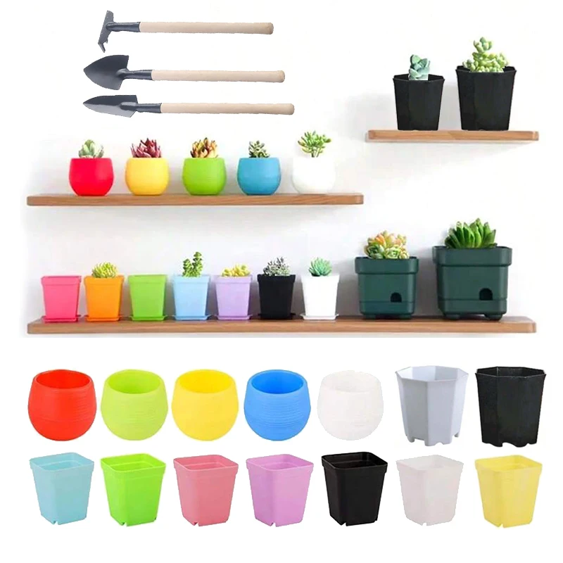 Flower-Pot-Set-Plastic-Color-Breathable-Mini-Gardening-Plant-Tools ...