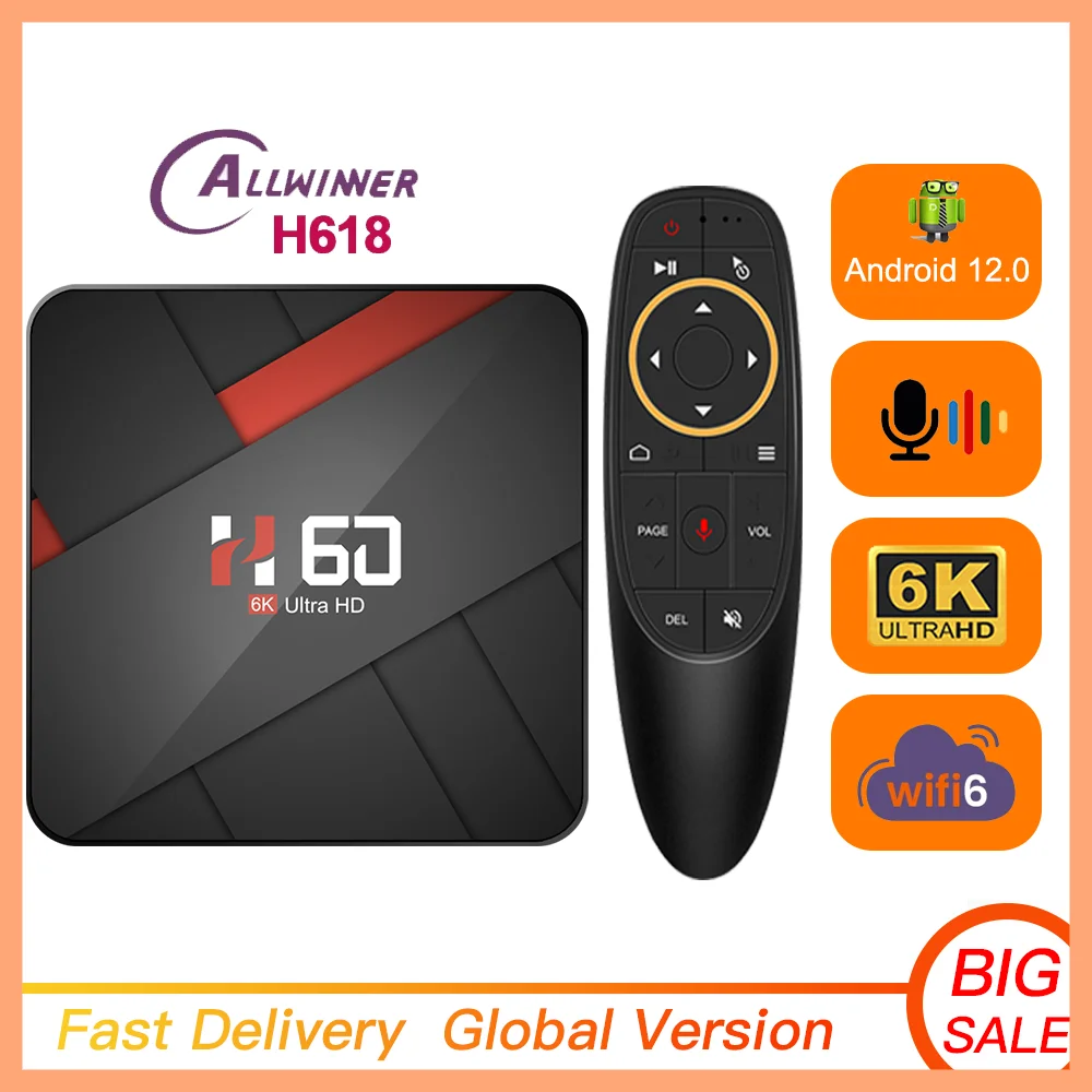 H60max android 12 caixa de tv wifi6 hdr allwinner h618 quad núcleo caixa de tv android 12 6k 4k ...
