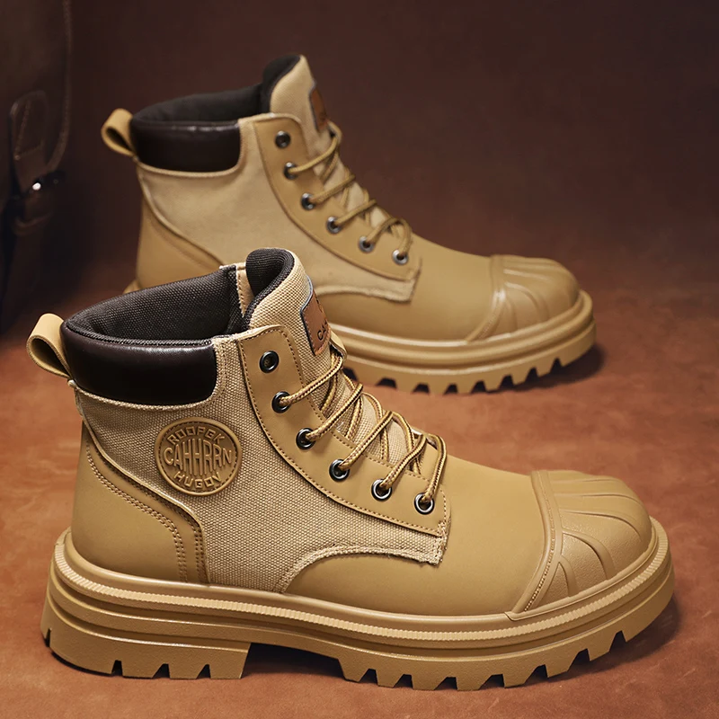 High-Top-Boots-Men-Leather-Shoes-Winter-Motorcycle-Boots-Men-Yellow ...