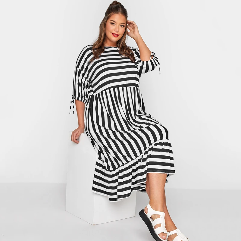 Robe-Smock-ray-e-pour-femmes-grande-taille-ample-manches-3-4-ourlet ...