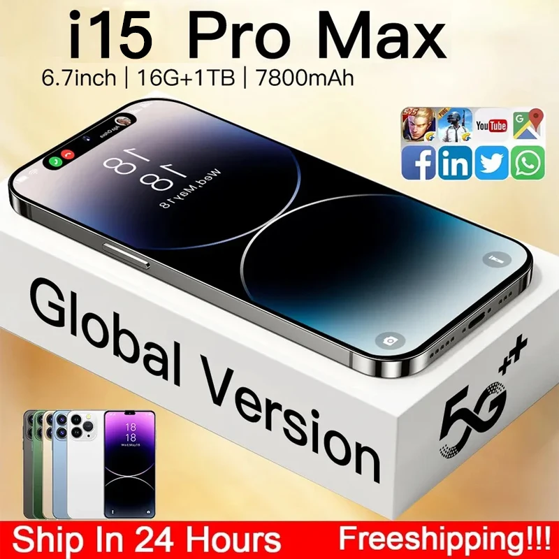 Versão Global Full Screen i15 Pro Max Smartphone, Telefones celulares, Face ID, 5G Celular, 16G ...