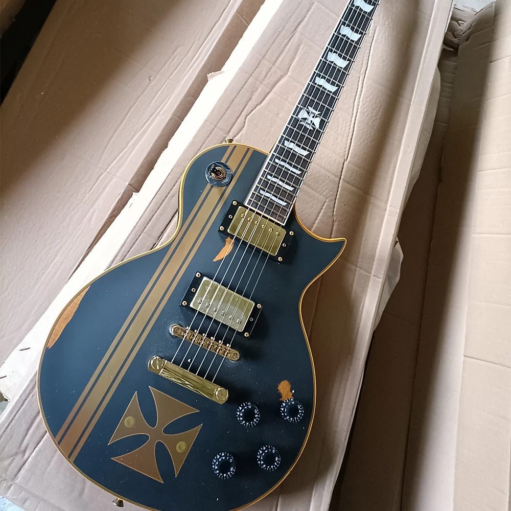 Relic-6-Strings-Matte-Black-Electric-Guitar-with-CROSS-Pattern-Rosewood ...