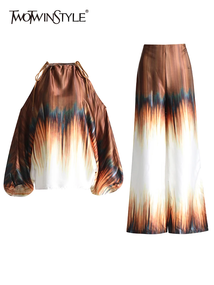 TWOTWINSTYLE-Hit-Color-Two-Piece-Sets-For-Women-Slash-Neck-Long-Sleeve ...