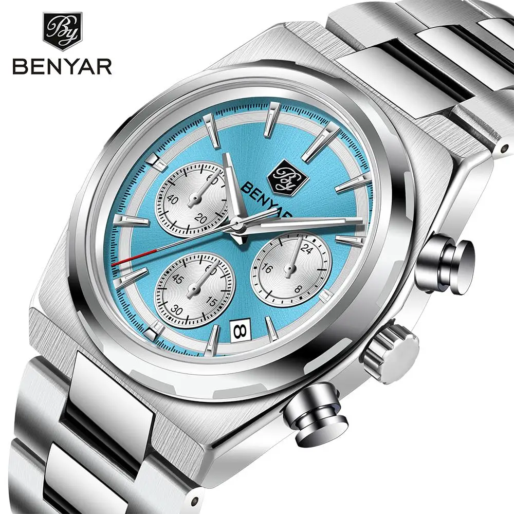 Benyar Watch Multifunction Quartz watch Mineral Glass Stainless steel ...