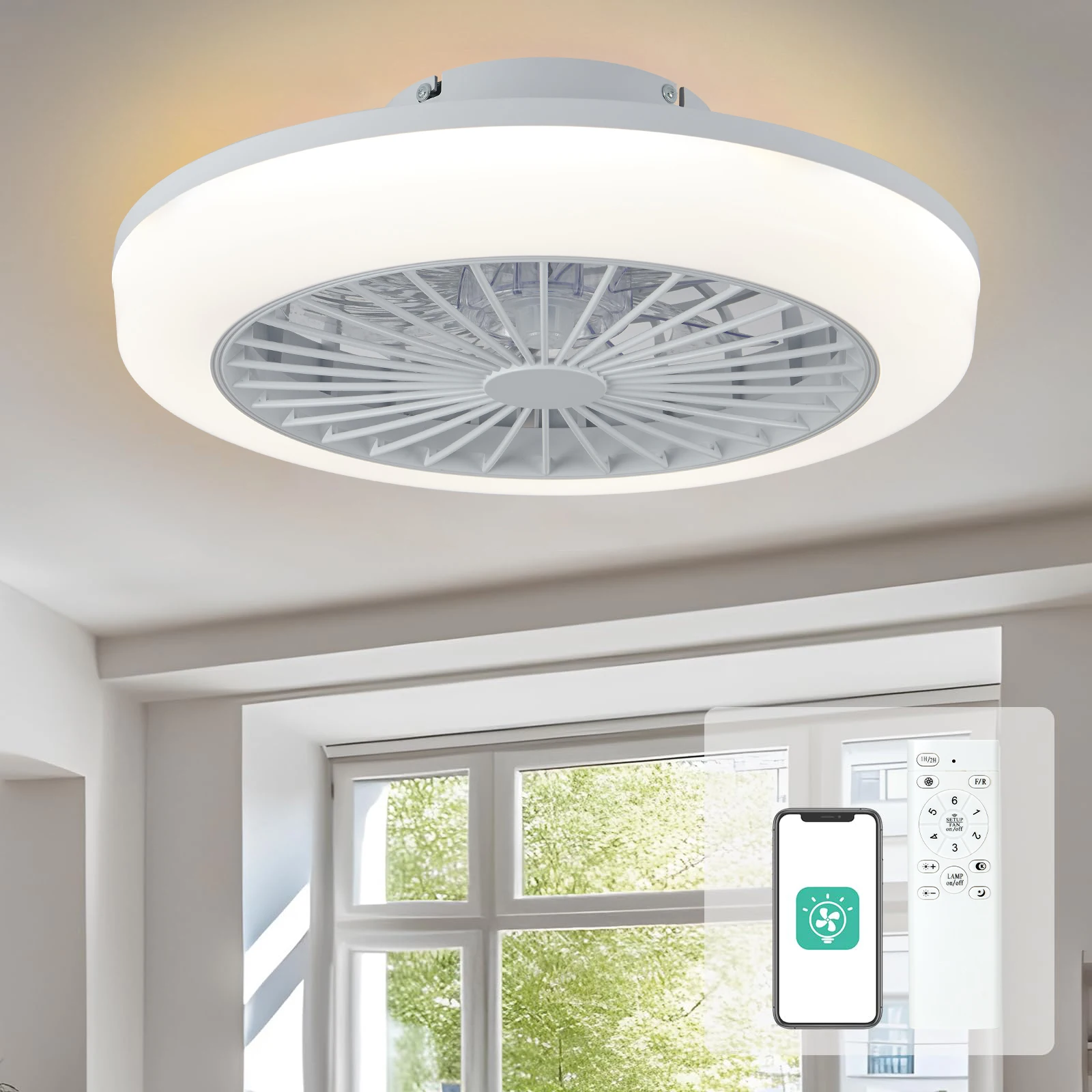 360-Rotating-Ceiling-Fan-with-Light-Modern-Intelligent-Fan-with-Remote ...