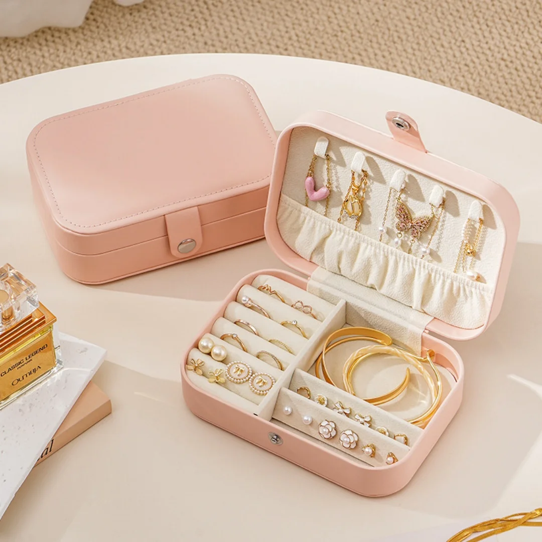 Portable Zipper Jewelry Box Simple Pu Leather Jewelry Box Ring Necklace ...