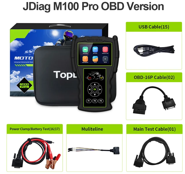 JDiag M100 Pro Motorcycle Diagnostic Scanner OBD2 Fault Diagnostic Tool ...