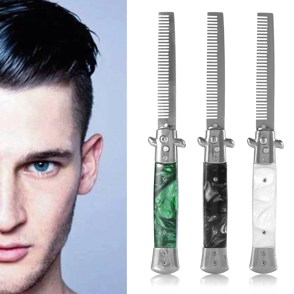 Knife Comb Folding Comb 3Colors Stainless Steel Switchblade Spring Oil ...