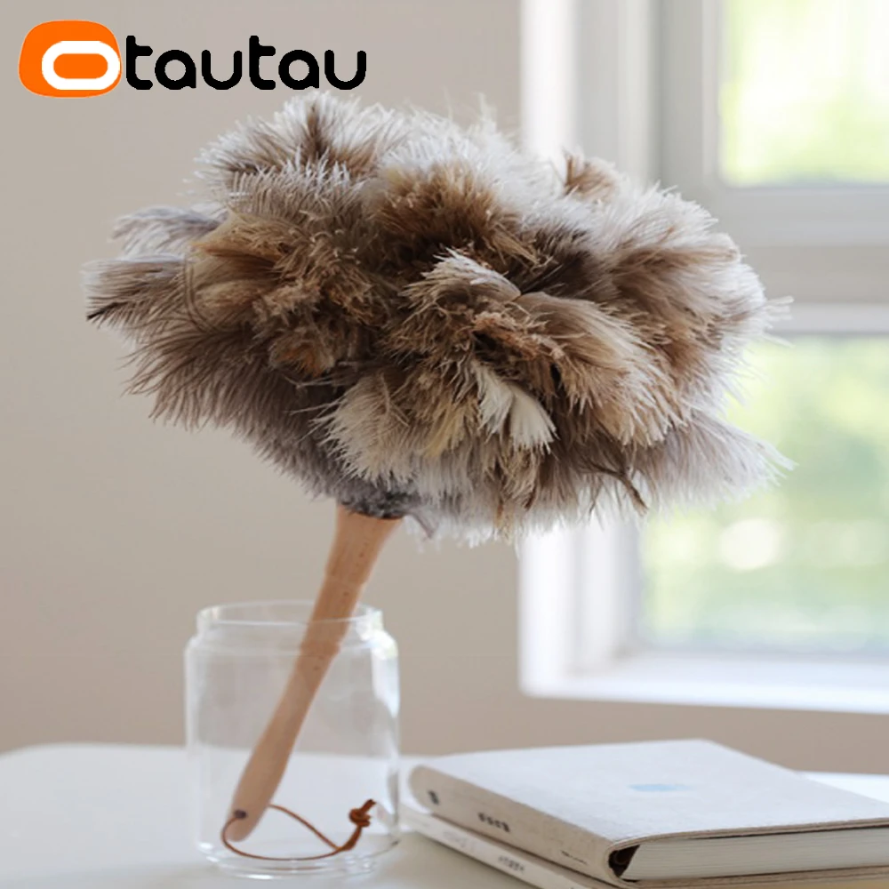 OTAUTAU 100% Real Ostrich Feather Duster Wood Handle Household Car Dust ...