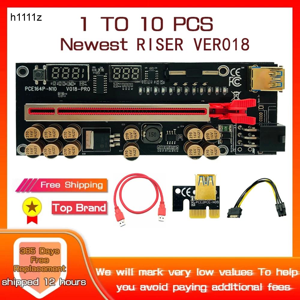 1-10PCS VER018 PCIE Riser Card 018 PCI Express 1X to 16X Extender 6Pin ...