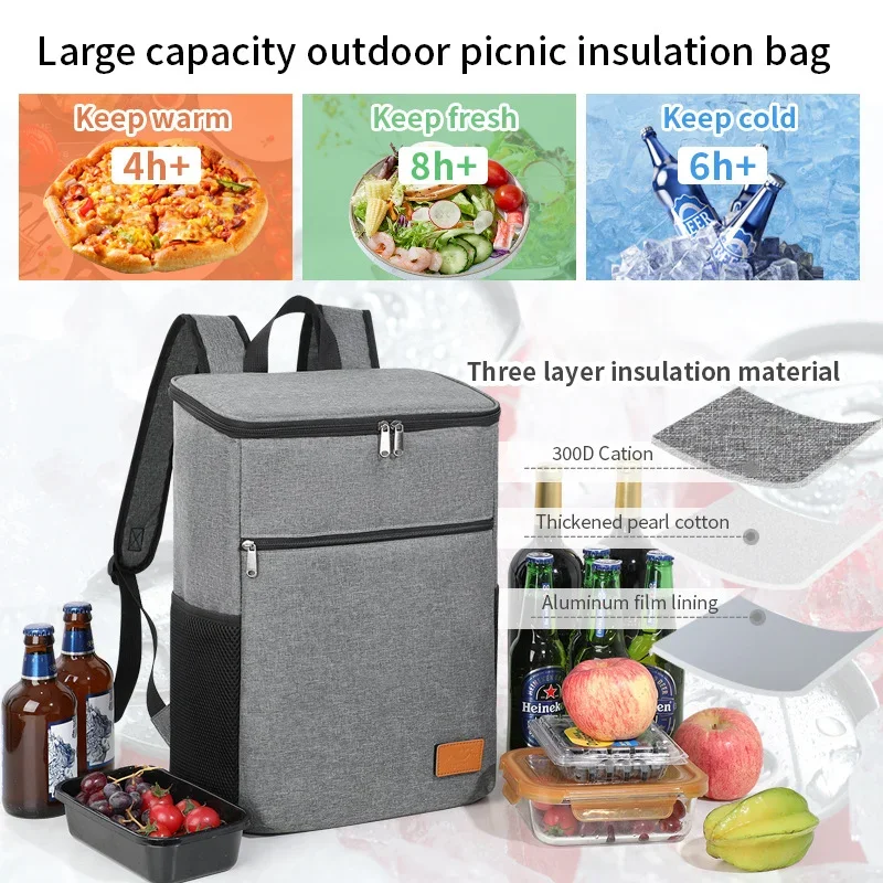 26L Outdoor Cooler Bag Thermal Backpack Insulated Picnic Lunch Bag ...