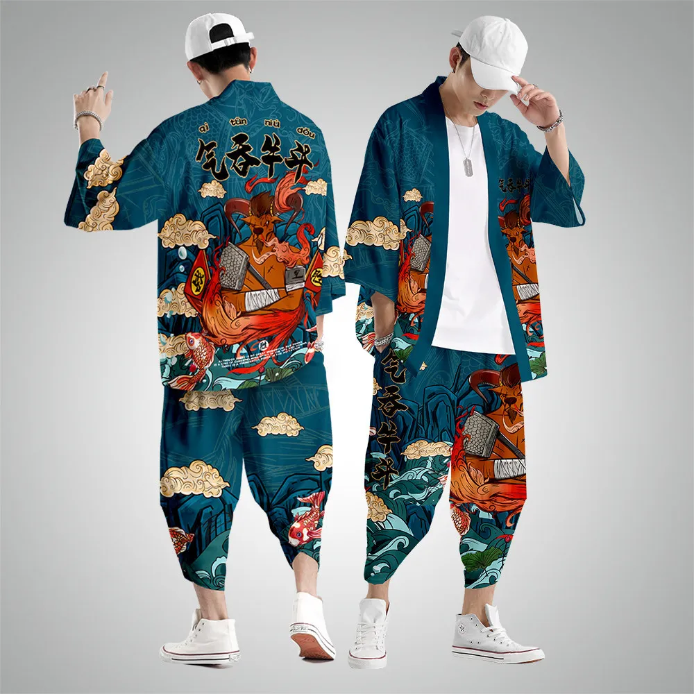 Male-Samurai-Costume-Haori-Obi-Beach-Kimono-Cardigan-Streetwear-Men ...