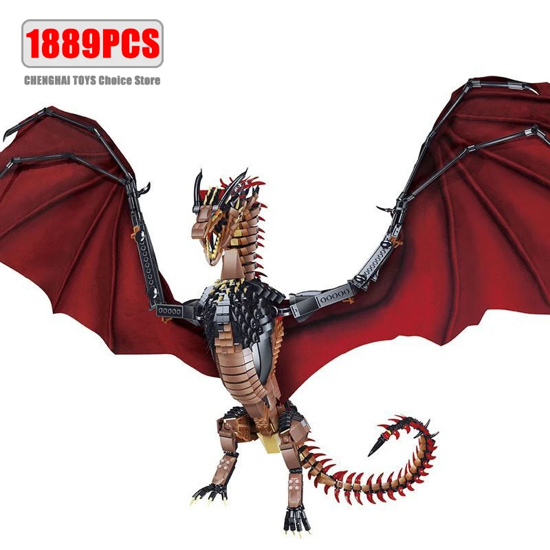 1889pcs Creative MOC Giant Dragon Building Blocks Model Movie Series ...