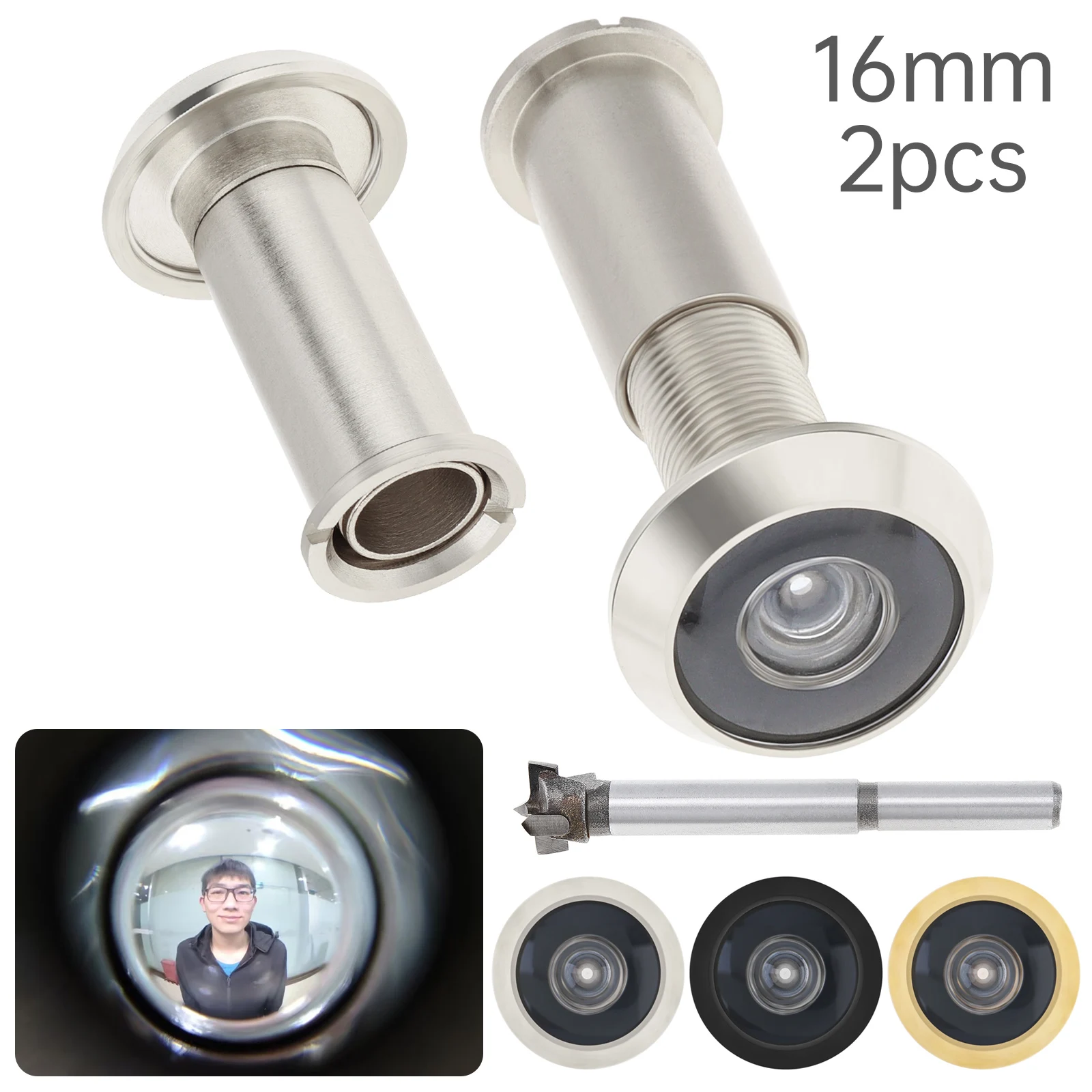 2pcs 200 Degree 16 mm Door Viewer Peephole for 1.57inch to 2.36inch ...