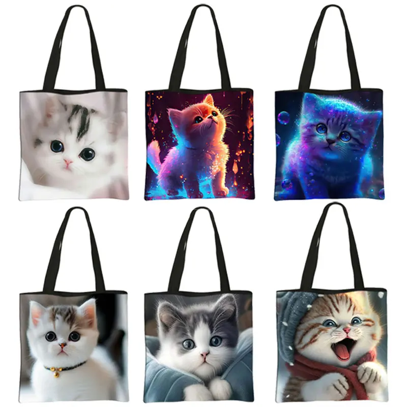 Cute-Cat-Print-Tote-Bag-Kitten-Shopping-Bag-Felinae-Siamese-Cat-Handbag ...