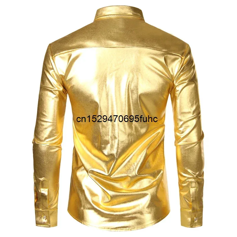 Men's Disco Shiny Gold Sequin Metallic Design Dress Shirt Long Sleeve ...